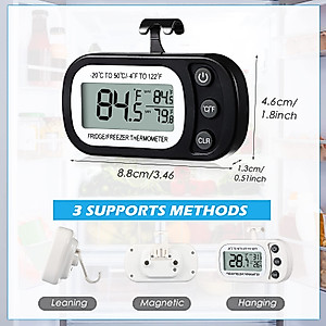 6 Pieces Refrigerator Thermometer Digital Freezer Room Thermometer Waterproof Fridge Thermometer Freezer Monitor with Magnetic Back, Max/Min Record Function with Large LCD Display, White, Black