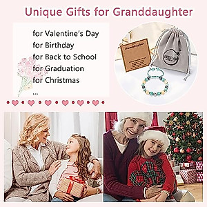 UNGENT THEM Initial Charm Natural Stone Bracelet for Granddaughter Niece, Birthday Valentines' day Christmas Gifts for Girls, Nylon, Cubic Zirconia