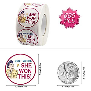 600 PCS Don't Worry She Won This Stickers, TNE Creator 1.5 Inch Small Shop Stickers Thank You Customer Appreciation Circle Sticker Labels for Small Businesses Packaging Sticker, Handmade Sticker