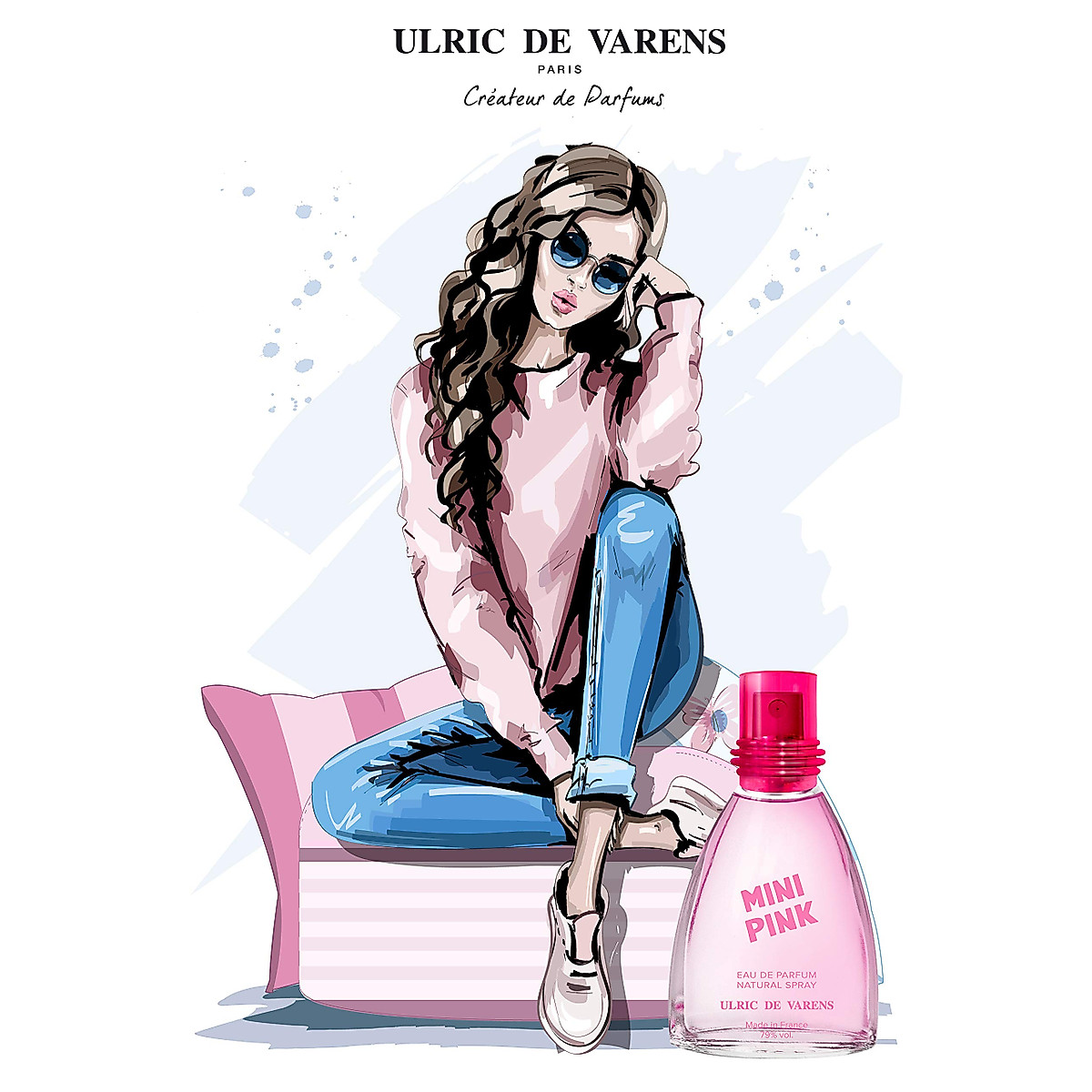 Ulric De Varens Mini Pink Eau de Parfum 25 ml- Youthful, Enchanting, and Fresh - Notes of Caramel, Bergamot, & Vanilla - Travel Size - .9 Fl Oz