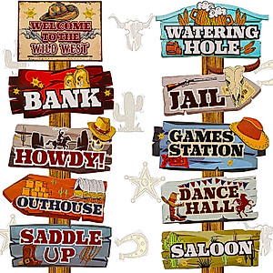 Jetec 20 Pieces Western Party Directional Sign Western Cowboy Theme Wild West Party Large Yard Sign Cowboy and Cowgirl Party Decor Welcome Outdoor Wall Sign Party Supplies Photo Props (Retro Color)