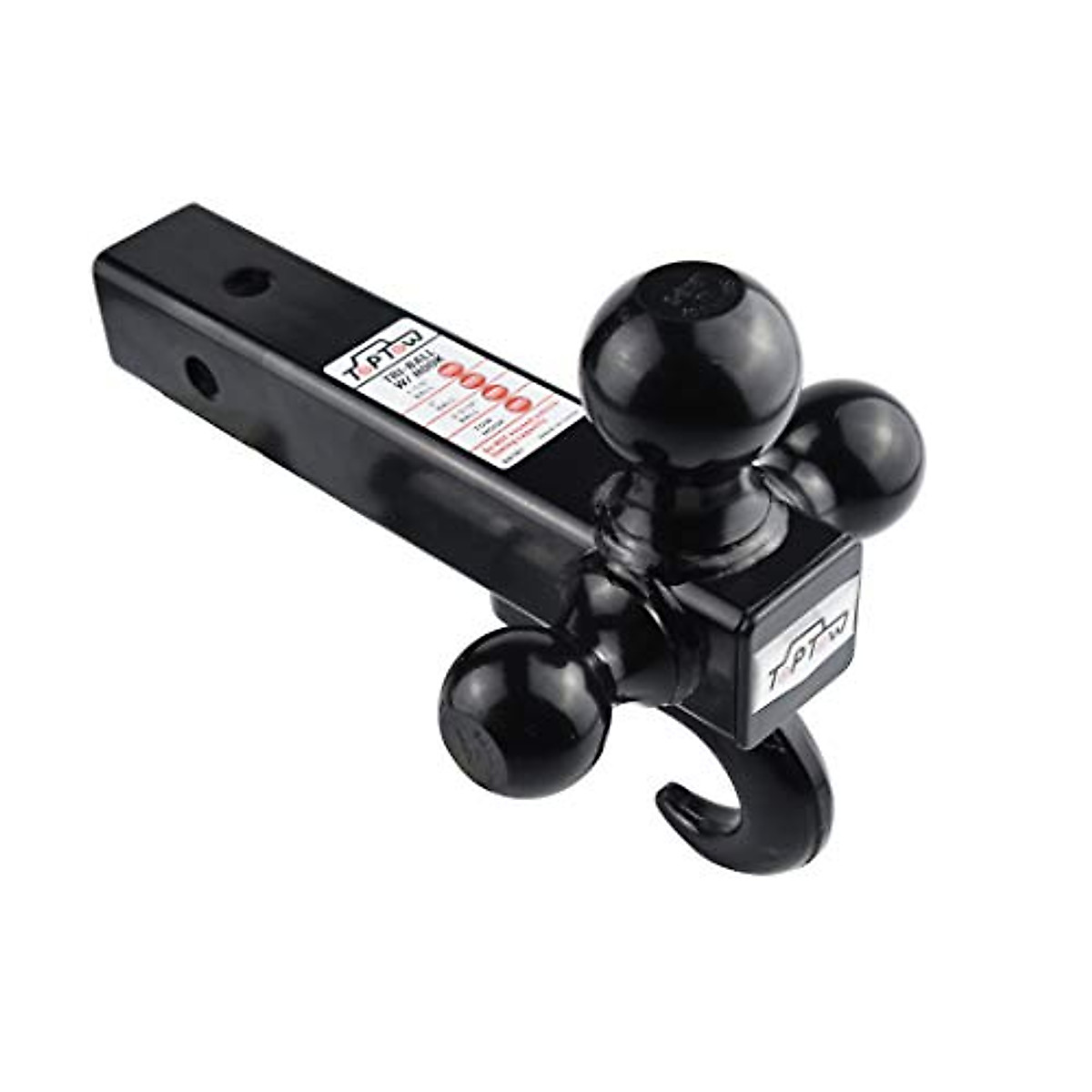TOPTOW 64181HL Trailer Receiver Hitch Triple Ball Mount with Hook, Black Balls, with Black Dogbone Trailer Hitch Lock, Fits for 2 inch Receiver
