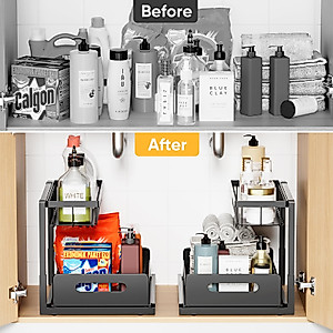 2 Pack Under Sink Organizer, 2 Tier Pull Out Cabinet Organizer Slide Out Sink Shelf Cabinet Storage Shelves, Under Sink Organizer and Storage for Kitchen Bathroom (2 Pack)