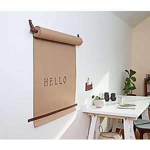 KEYAIIRA - Wall Mounted Paper Roll Holder studio kraft paper hanger w/leather straps note board dispenser, brown wallpaper pad butcher paper sign