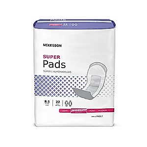 McKesson Super Pads for Women, Incontinence, Moderate Absorbency, 8 1/2 in, 22 Count, 1 Pack