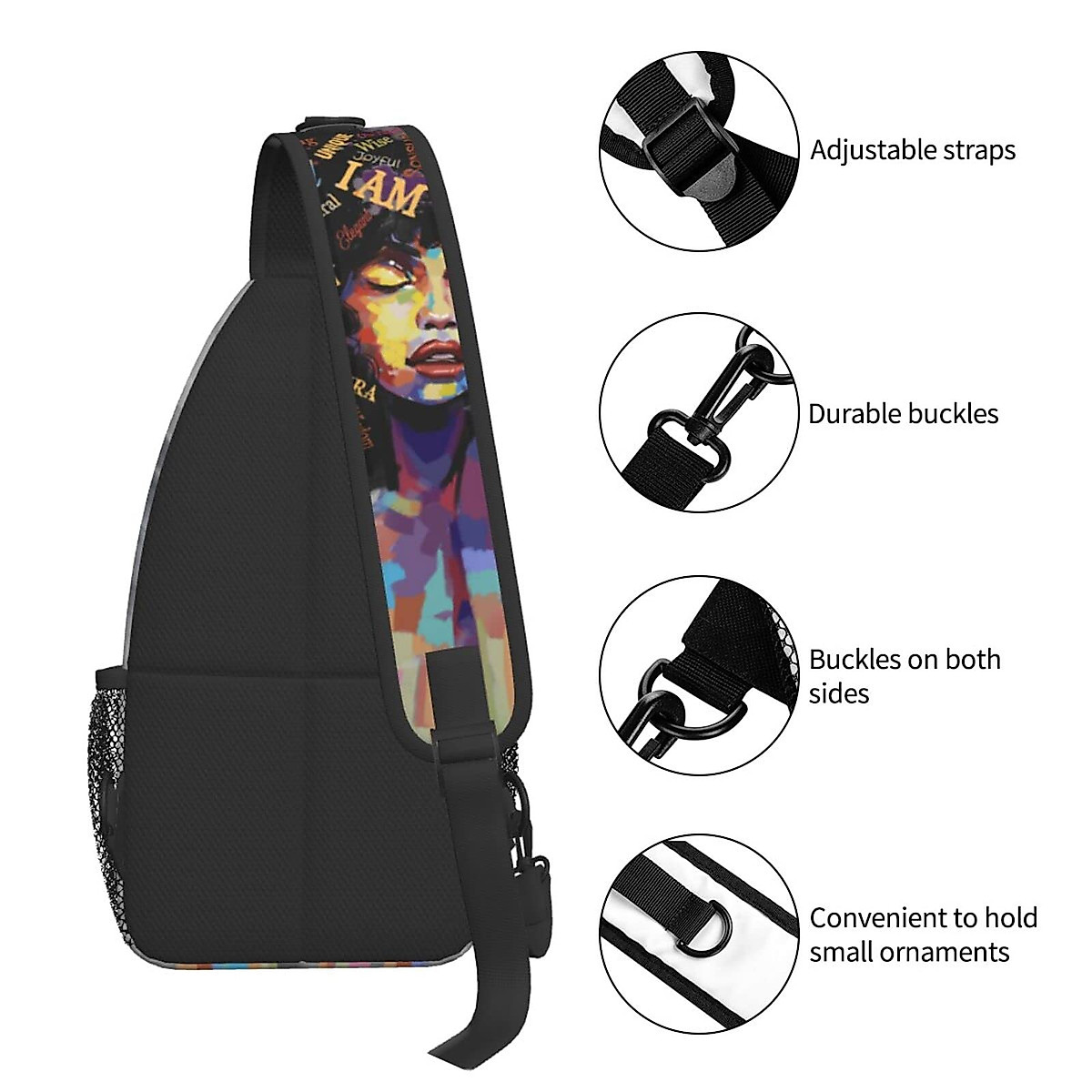 sling bag for women crossbody chest bags Sling Backpack Travel Hiking Daypack for Women Men Shoulder Bag for Casual Sport Climbing Runners African American Black girl (Glasses case included）