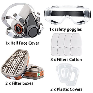 Reusable Half Face Gas Mask with Safety Glasses, Filters - For Painting, Welding, Woodworking