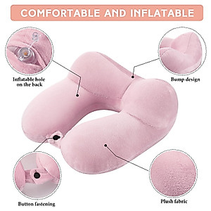 Sintuff 2 Pack Inflatable Travel Pillow for Airplanes Inflatable Neck Pillows with Compact Bag and Blindfold Soft Flight Pillow for Traveling, Airplane, Train, Car, Office(Light Pink and Violet)