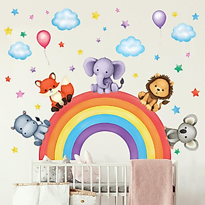 DECOWALL SG3-2318 Baby Animals on Rainbow Wall Stickers Decals Art décor Kids Living Nursery Removable Room Safari Jungle Girls Boys
