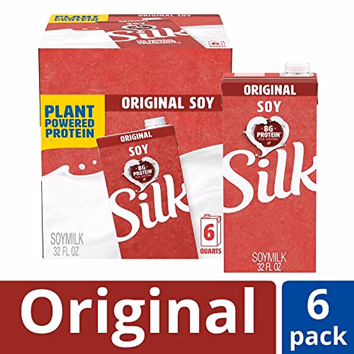 Silk Shelf-Stable Soy Milk, Original, Dairy-Free, Vegan, Non-GMO Project Verified, 32 Fl Oz (Pack of 6)
