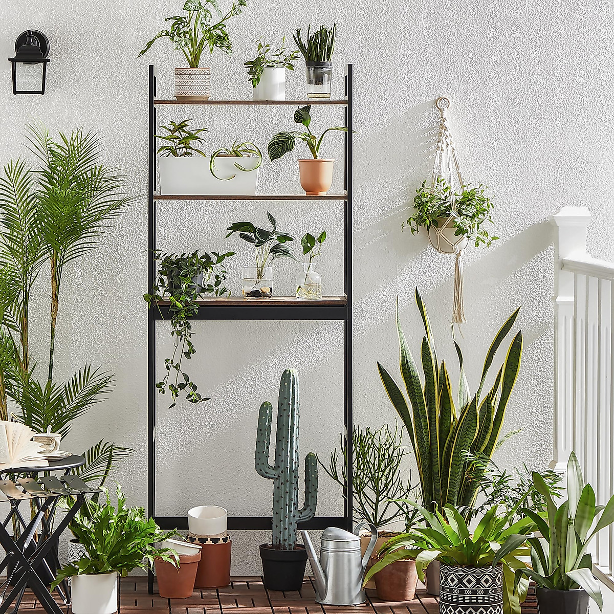 SONGMICS Over-The-Toilet Storage, 3-Tier Bathroom Organizer Over Toilet with Adjustable Shelves, Hooks, Bamboo, Freestanding Space Saver Bathroom Shelves, Rustic Brown and Ink Black UBTS012B01