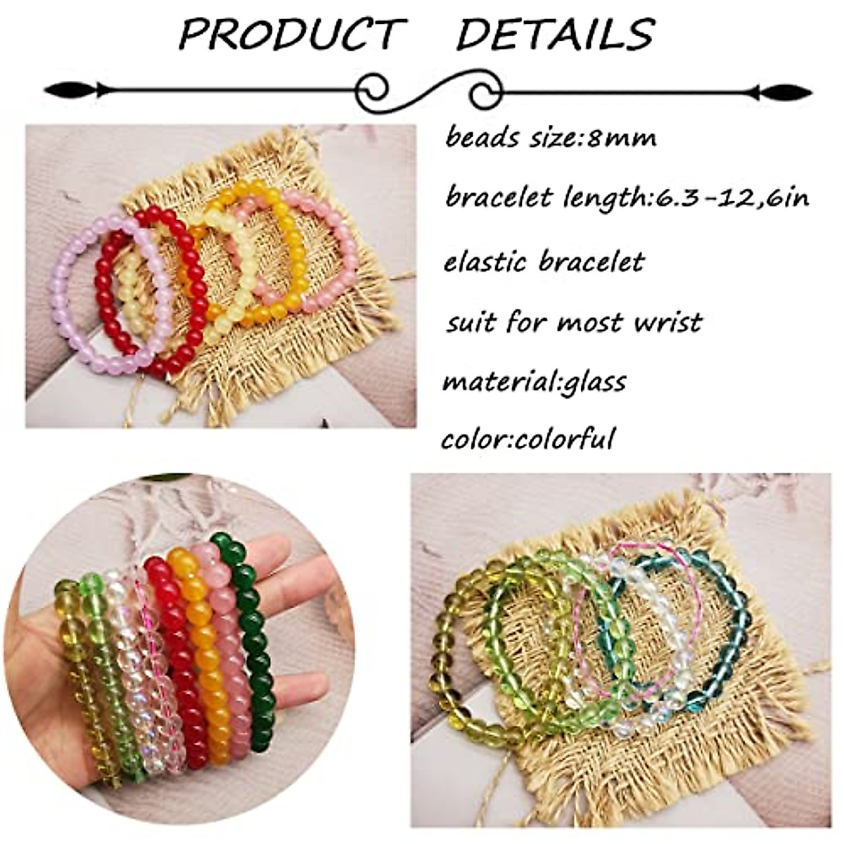 FINZOR 28Pcs 8mm Beaded Stretch Bracelet Handmade Round Glass Bracelet for Women Multicolor Elastic Beads Bracelet Shining Beads Wristband Jewelry Set