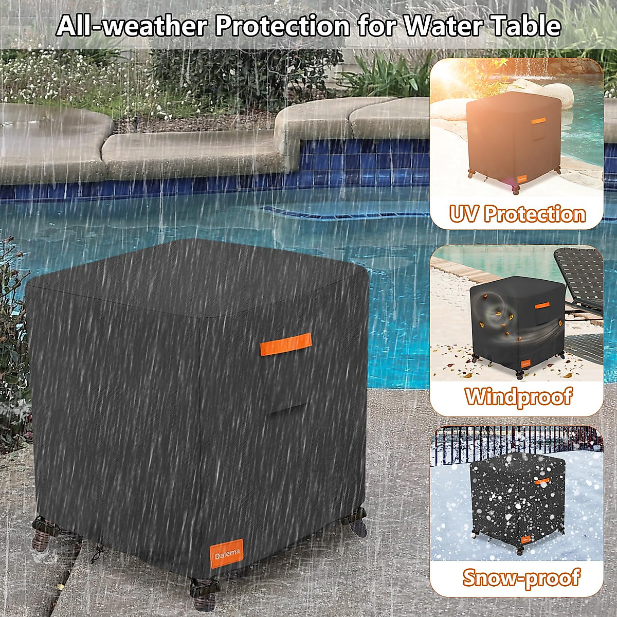 Dalema Outdoor Adirondack Side Table Cover,Heavy Duty 600D 100% Waterproof Patio Small Outdoor Table Covers,Outside Weather Resistant Furniture Cover for End Table.22"x22"x18",Black.