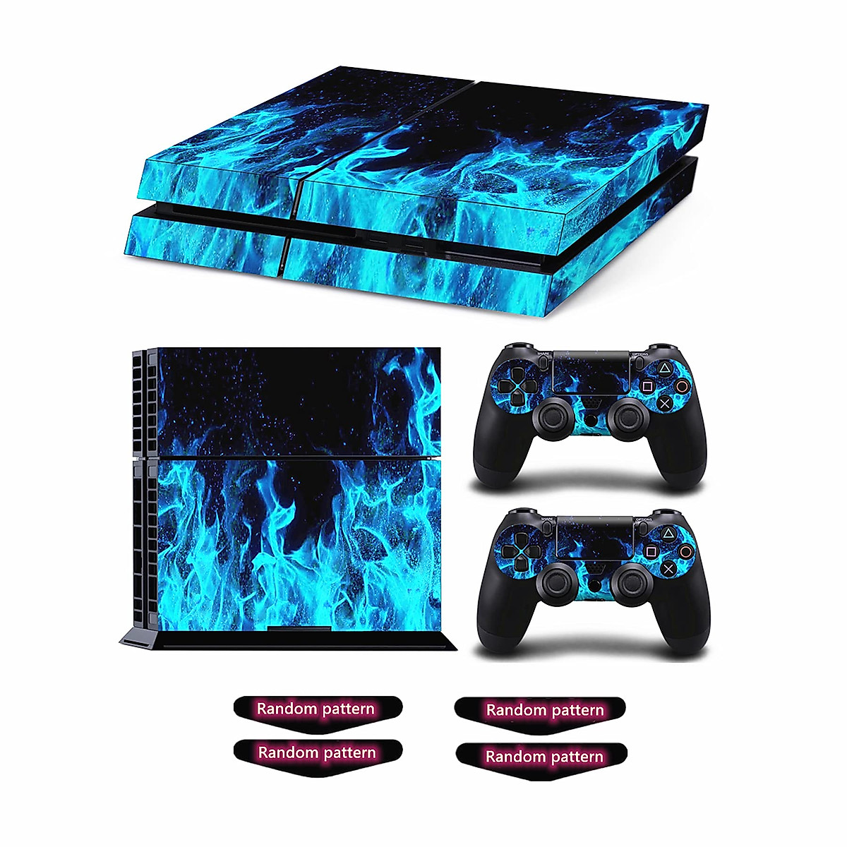 Decal Skin for Ps4, Whole Body Vinyl Sticker Cover for Playstation 4 Console and Controller (Include 4pcs Light Bar Stickers) (PS4, Dense Fog fire)