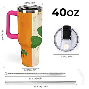Irish Flag With Shamrock Pattern 40 Oz Tumbler Insulated Stainless Steel Water Bottle Travel Mug Car Cup with Handle And Straw