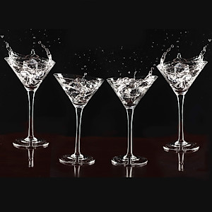LEMONSODA Slanted Martini Glasses Set of 4- Crystal Clear Martini Glass Gift Set- Tall Cosmo Cocktail-Hand Blown Bar Glasses for Cosmopolitan, Margarita, Manhattan, Gimlet (Set of 4)