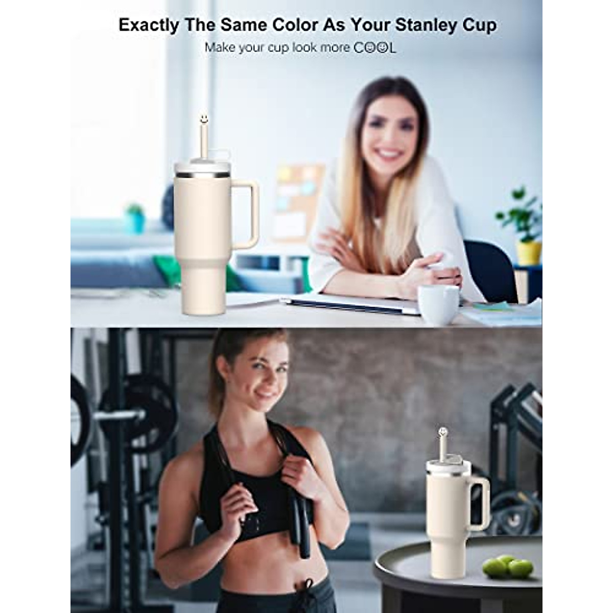 Aiscool 6Pcs Straw Covers Compatible with Stanley 30 & 40 Oz Tumbler with Handle Cream, 0.39in/10mm Straw Covers Cap, Soft Reusable Silicone Straw Protectors