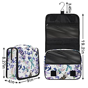 Dragonfly Purple Flower Travel Toiletry Bag Cosmetic Makeup Bag for Women Men Hanging Hook Wash Toiletries Portable Toiletry Bags Organizer