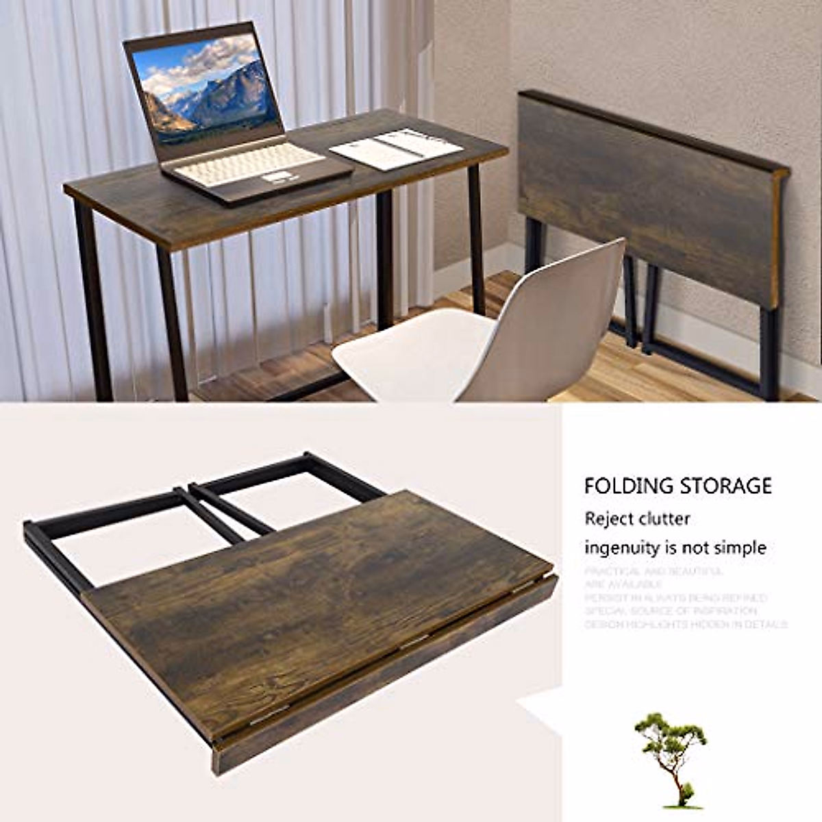 Desktop Home Computer Desk, Modern Simple Office Writing Study PC Laptop Table Multipurpose Workstation with Drawer & Shelves for Bedroom, Living Room, Study Room (US Direct, Vintage)