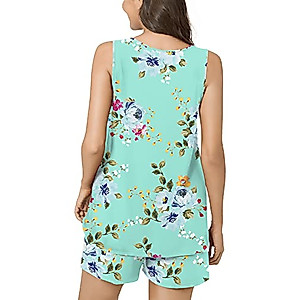 POPYOUNG 2023 Plus Size Women's Pajamas Sets, Summer Sleevelesss Tank Tops with Comfy Shorts, Lounge Sleepwear 2 piece Ladies Pjs Sets with Pockets 4XL, Mint Green