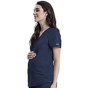 Cherokee Women Scrubs Top Workwear Revolution Maternity Mock Wrap WW688, S, Navy