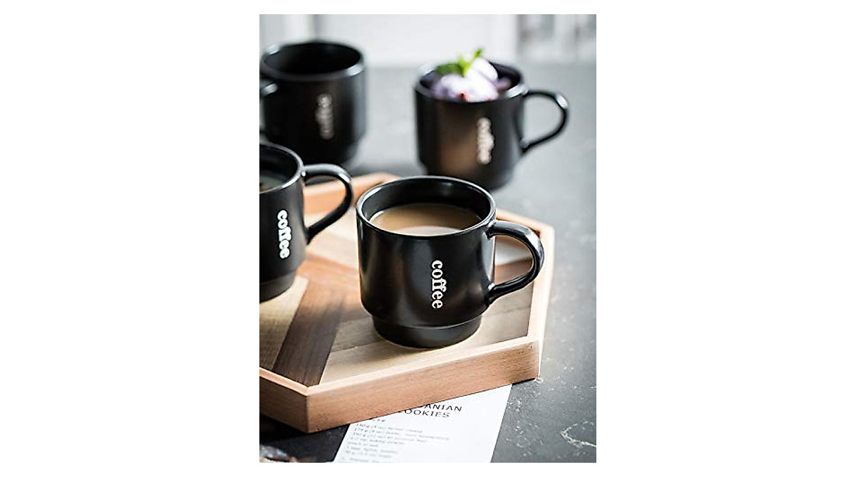 LAUCHUH Stackable Coffee Mug Set - 15 oz Black Matte - Perfect for Gifts