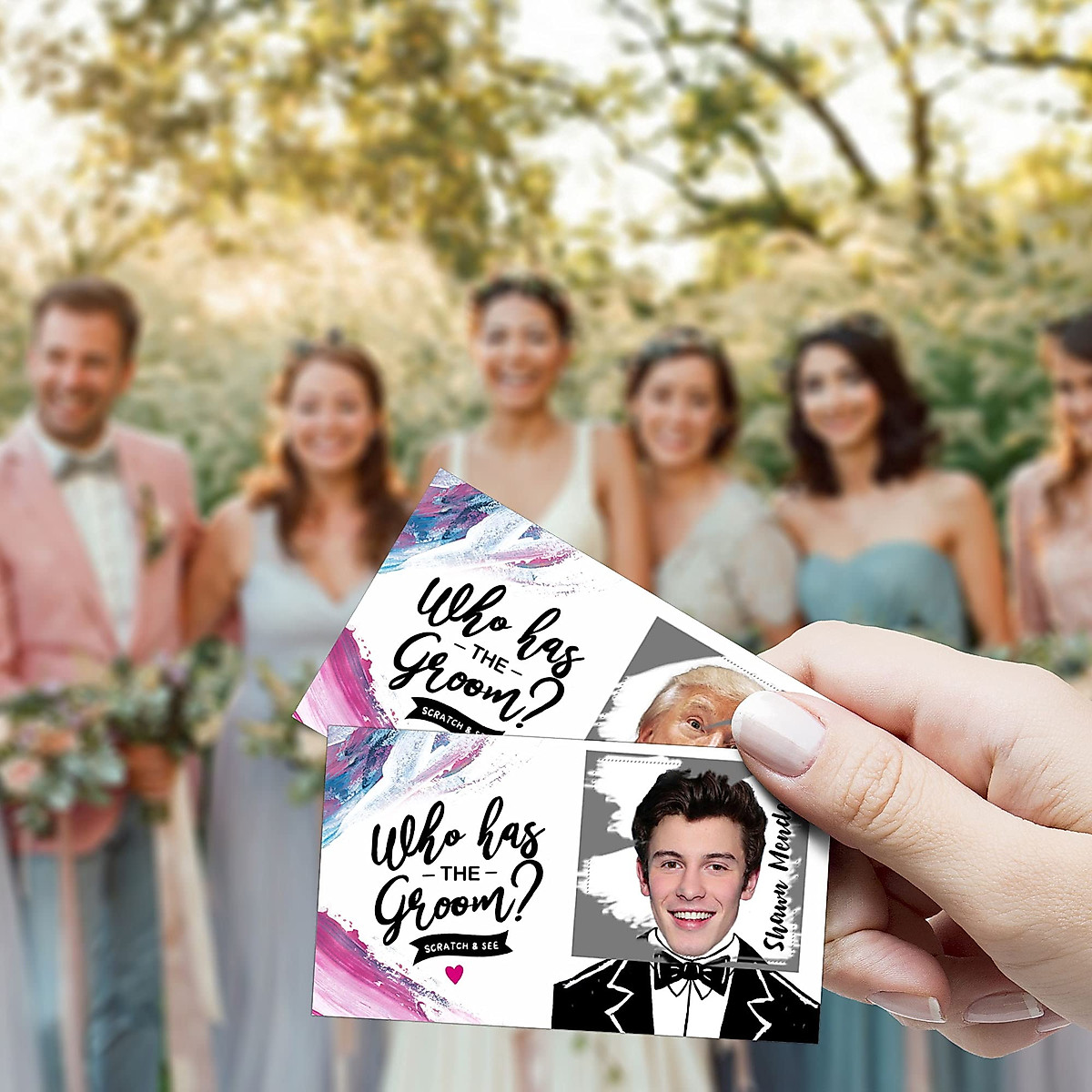 Nopoben Bridal Shower Games - Who Has The Groom Scratch Off Celebrity Cards, Bachelorette Party Games Supplies – 36 Cards(XL02-bishua) White, 16 Plus