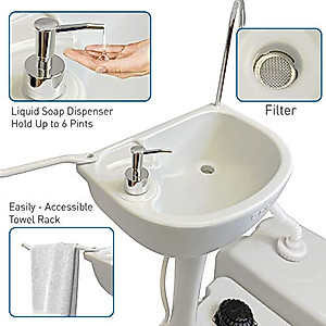 Portable Foot Operated Outdoor Hand Washing Sink Station – Includes Dirty Water Tank – Towel Holder & Soap Dispenser – 4.5 Gallon - Great for Camping, Business, Events, RV, Etc., white, 40