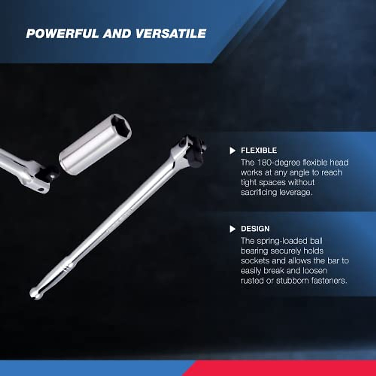 Neiko 00206A 1/2" Drive Breaker Bar, 24-Inch , Flex Head Chrome-Moly Cr-Mo, Lug Nut Wrench, Tire Bar, Cheater Bar