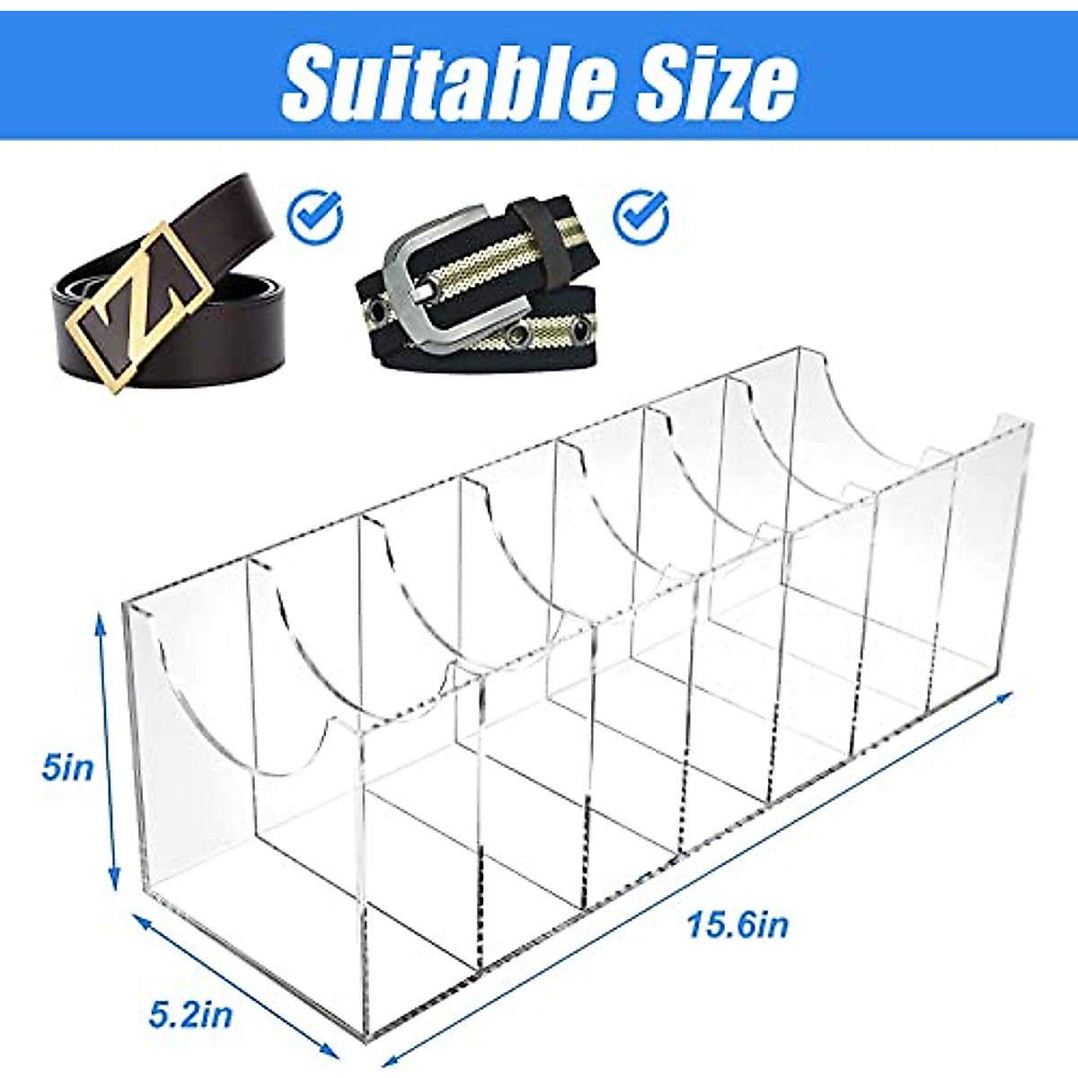 SefiHome Belt Storage Organizer, 7 Compartments Acrylic Belt Organizer, Clear Belt Holder for Closet, Belt Holder for Tie, Bow Tie, Wallets, Watches, Makeup, Jewelry