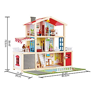 Hape Doll Family Mansion| Award Winning 10 Bedroom Doll House, Wooden Play Mansion with Accessories for Ages 3+ Years