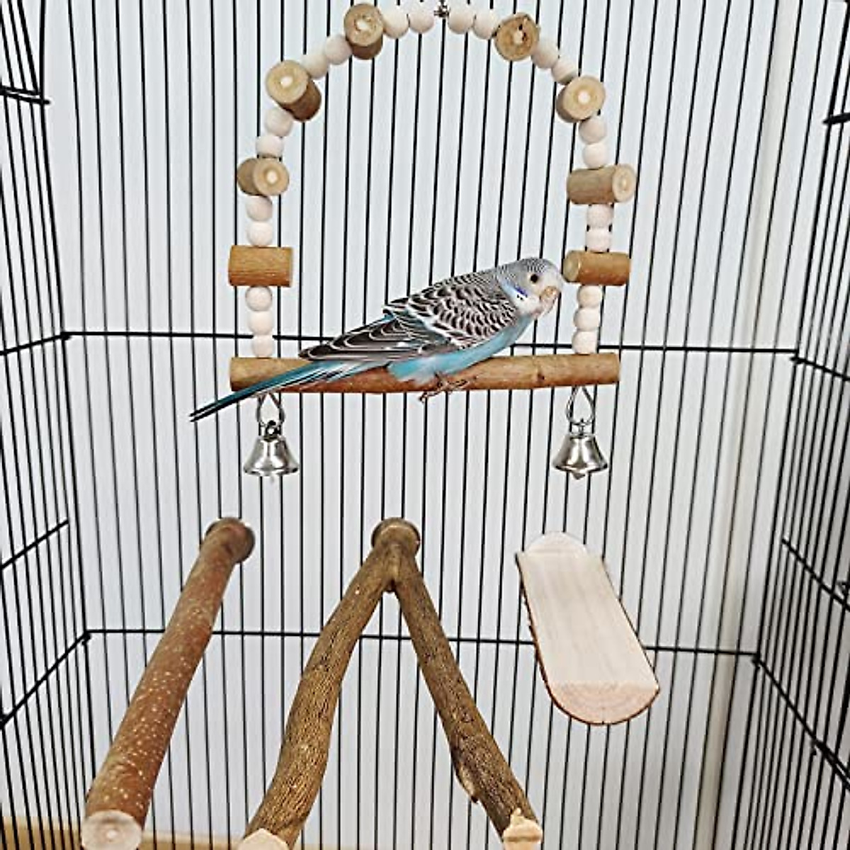 Luonfels Cockatiel Toys Wooden Perch 4 Pack, Bird Cage Natural Platform Hammock Swing Perches for Parakeets Budgie Conures Medium Parrots Hamster