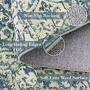 Lahome Blue 5x7 Area Rugs for Living Room Bedroom Aesthetic, Machine Washable Area Rugs 5x7 Non Slip Boho Area Rug Blue Carpet Indoor Rug for Office Dining Table Living Room(5'x7', Blue)