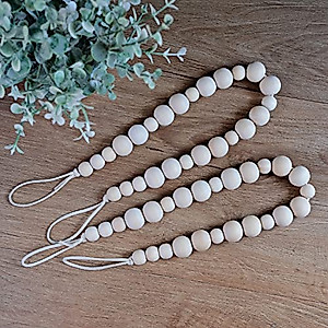 Wood Bead Curtain Tieback Set of 2, Curtain Holdback, Curtain Tie, Curtain Pull Back, Curtain Holder, Rope Curtain Tieback Hooks, Curtain Tie Back Curtain Tie Drape Beaded Curtain Tieback Boho Natural