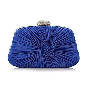 Womens Clutch Bag,Pleated Satin Handbag Lady Pleated Bow Purse Bag with Chain for Prom Wedding Evening Party (Silver)