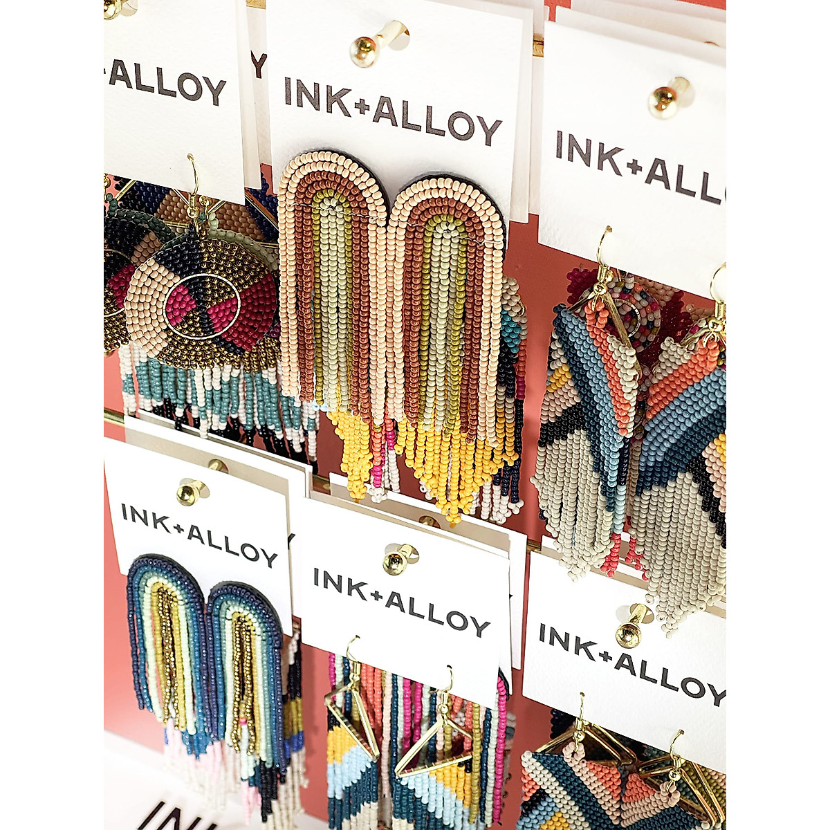 INK + ALLOY Women's Skylar 2.25-Inch Rainbow Fringe Beaded Boho Earrings Handmade Jewelry for the Modern Bohemian (Teal Navy)