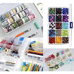 6 Pack Plastic Bead Organizer Storage Box with Compartments Containers with Adjustable Dividers Clear Storage Box for Earring Jewelry Beads Fishing Sewing Craft Supplies, 15 Grids
