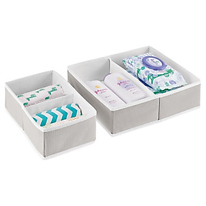 mDesign Fabric Drawer Organizer Bins, Kids/Baby Nursery Dresser, Closet, Shelf, Playroom Organization, Hold Clothes, Toys, Diapers, Blankets, Jane Collection, Set of 2, 4 Pack, Light Gray/White