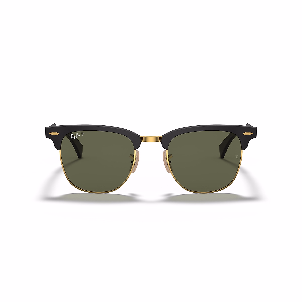 Ray-Ban RB3507 Clubmaster Aluminum Square Sunglasses, Black On Gold/Polarized G-15 Green, 51 mm
