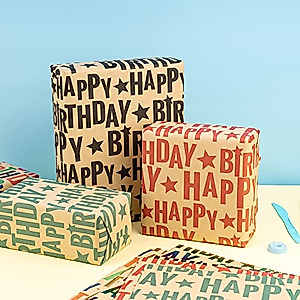 RUSPEPA Kraft Wrapping Paper Sheets - Birthday Greeting Design - 12 Folded Sheets-19.68 X27.5 Inch