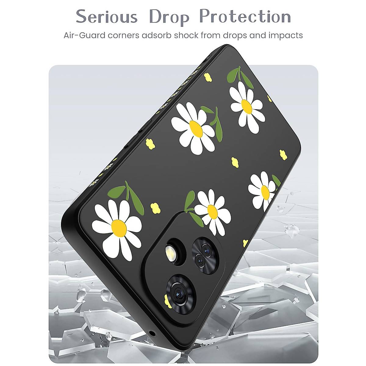 Yucenx for Oneplus Nord n30 5G Case, Girls Women Florals Liquid Silicone Phone Case, Shockproof Anti-Scratch Soft Protection Case with Screen Protectors for OnePlus Nord N30 5G (Black)