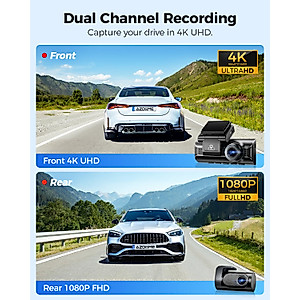 AZDOME M550 Pro 5G WiFi 3 Channel Dash Cam Built-in GPS, 4K+1080P Dual Dash Camera for Cars with 64GB Card, 1440P+1080P+1080P Front and Rear Inside, 3.19" IPS Screen, IR Night Vision, 24H Parking Mode