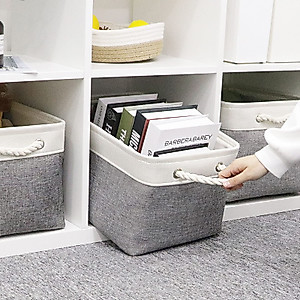 HNZIGE Large Storage Baskets for Shelves(3 Pack) Fabric Storage Baskets, Empty Gift Baskets with Rope Handles, Decorative Foldable Storage Baskets for Organizing Home(White&Gray,15" x 11" x 9.5")