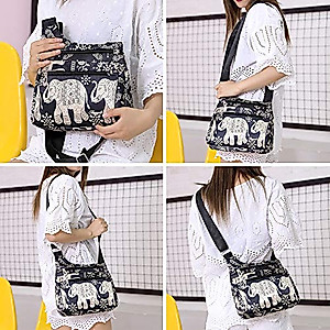 STUOYE Nylon Multi-Pocket Crossbody Purse Bags for Women Travel Shoulder Bag (Elephant)