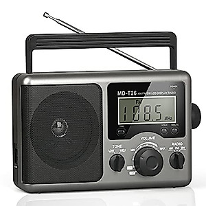 Portable AM FM Shortwave Radio,Battery Operated Radio by 4D Cell Batteries or AC Power Transistor Radio with LCD Display,Time Setting,3.5mm Earphone Jack,Big Speaker,High/Low Tone for Home,Gift