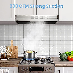 Comfee CVU30W2AST 30 Inch Range Hood and Broan-NuTone 24x30 Stainless Steel Backsplash