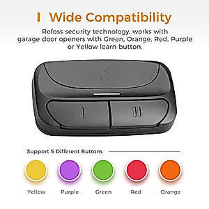 Refoss Universal Garage Door Remote Control, Replacement for Liftmaster Chamberlain 371LM, 373LM, 375LM, 375UT, 971LM, 973LM, 893MAX, KLIK1U, 315MHz, 390MHz, Intellicode Multicode Linear 3089, Black