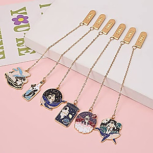 6 Pcs The Wandering Earth Series Metal Bookmark with Enamel Charms, Brass Alloy Bookmarks with Pendant, Cartoon Astronaut and Whale Theme Book Markers Christmas Gift for Girls Kids Lovers Readers