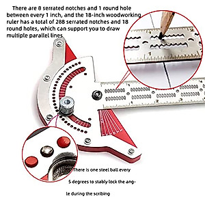 MUSIBO Protractor Angle Finder, Woodworkers Edge Ruler, T Square, T Ruler, Straight Edge inch Ruler,Multi-Function Angle Measure Tool Woodworking Metal Ruler Kit with Wall Hanging Storage Rack(18in)