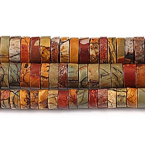 Natural Picasso Jaspers Stone Flat Round Rondelles Loose Spacer Beads for Jewelry Making DIY Bracelets Accessories